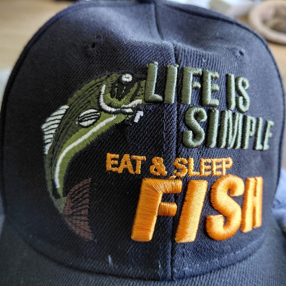 Accessories | Life Is Simple Eat Sleep Fish Cap Black And Orange | Poshmark
